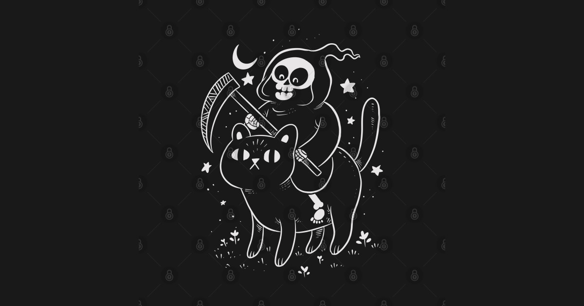 grim reaper and cat - Grim Reaper And Cat - T-Shirt | TeePublic