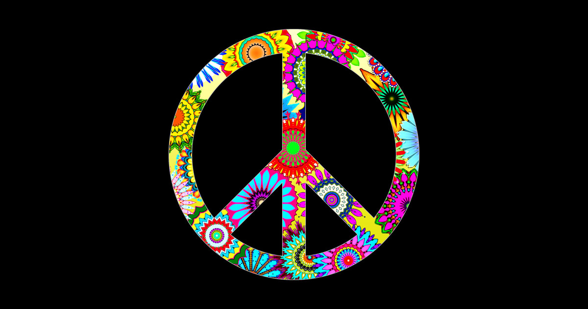 Groovy Peace Sign with Floral Pattern - Floral Pattern - Sticker ...