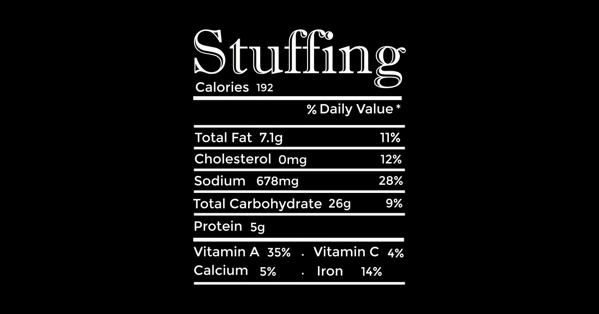 Stuffing Nutrition Facts Thanksgiving Costume Christmas - Stuffing ...