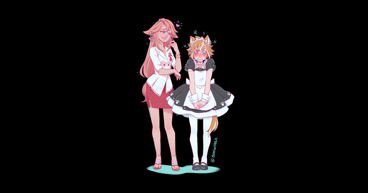 Gorou Maid with Yae Miko - Genshin Impact - Sticker | TeePublic