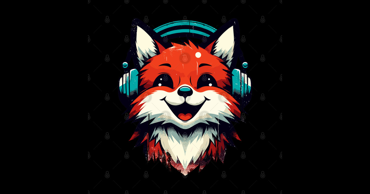 Funny Smiling musical fox wearing headphones - Fox With Headphones ...