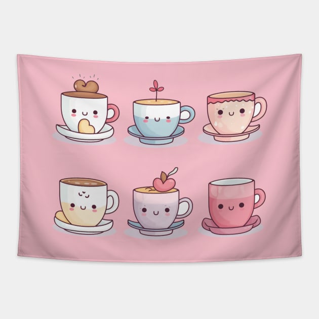 6 cute tea in Japanese style with pastel color - Tea - Tapestry | TeePublic