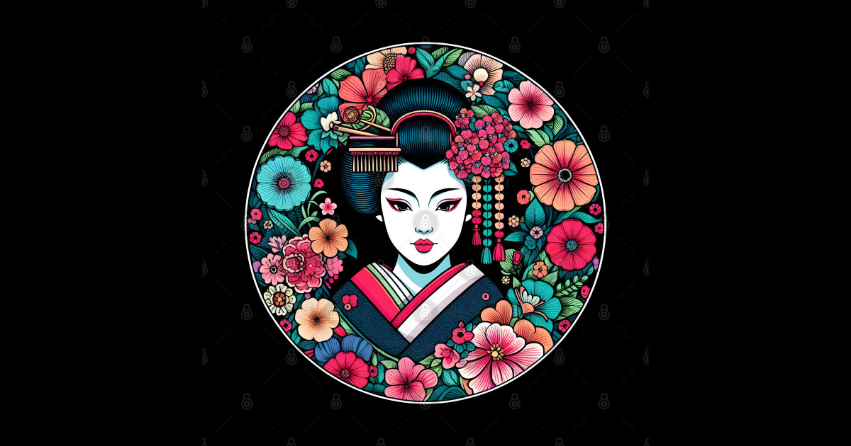 Japanese Geisha Floral Girl - Geisha - Sticker | TeePublic