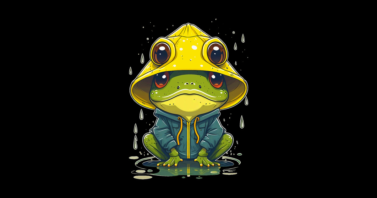 Frog Pet Rainy Frog in a Yellow Rain Cape - Frog - Posters and Art ...
