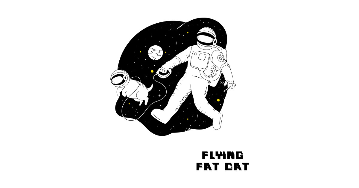 Cute Flying FAT Cat - Stargazing - T-Shirt | TeePublic