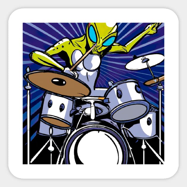 Alien drummer rock star space jam - Alien - Sticker | TeePublic