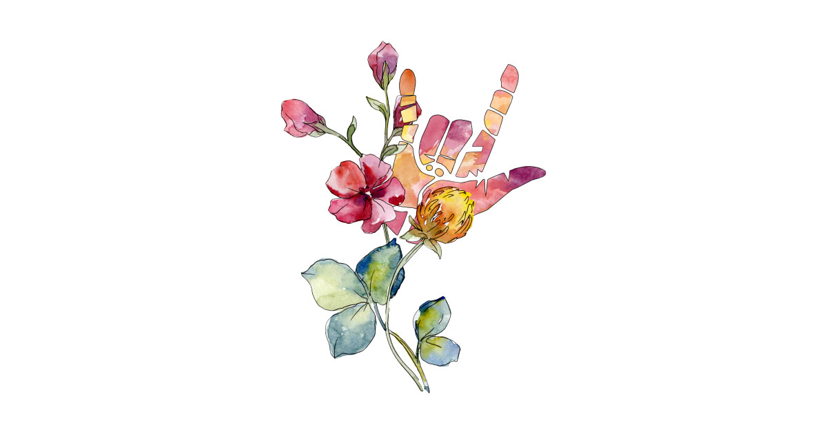 ASL Sign Language Shirt Deaf Interpreter ILY Sign Floral Watercolor ...