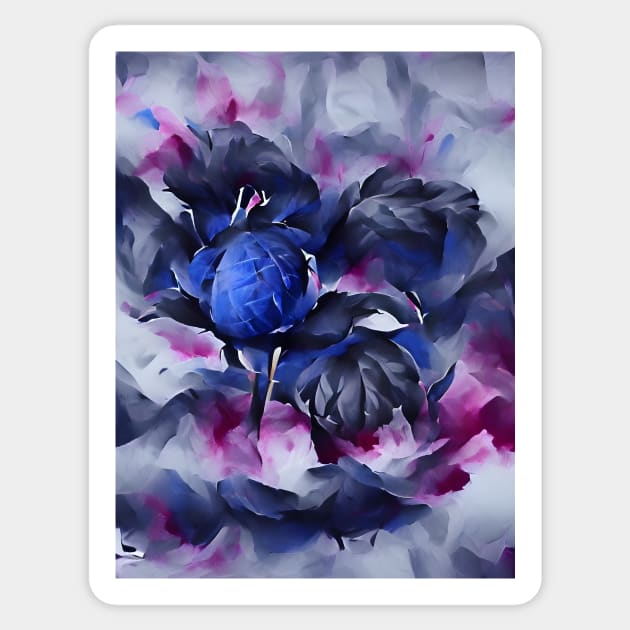 Indigo Abstract Floral Watercolour Art - Indigo - Sticker | TeePublic