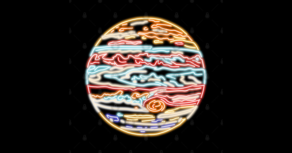 Electric Solar System Neon Jupiter - Jupiter - Sticker | TeePublic