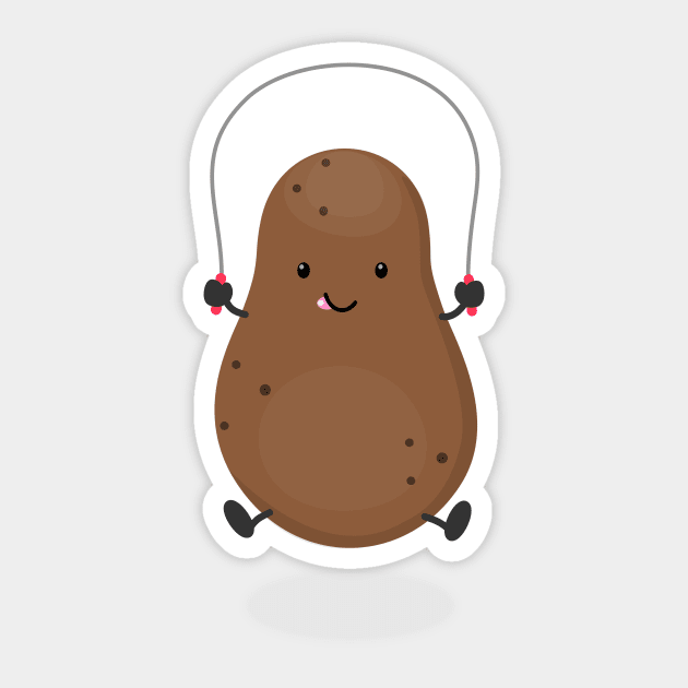 Cute happy potato jumping rope cartoon - Potato - Sticker | TeePublic