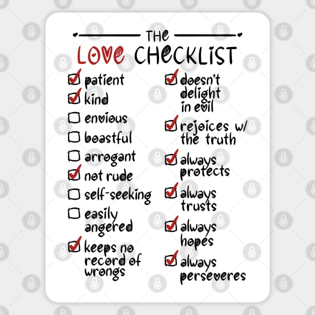 The Love Checklist - Love - Sticker | TeePublic
