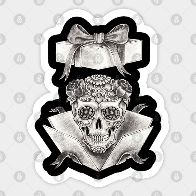 Sugar skull in the gift box day of the dead. - Sugar Skull - Sticker ...