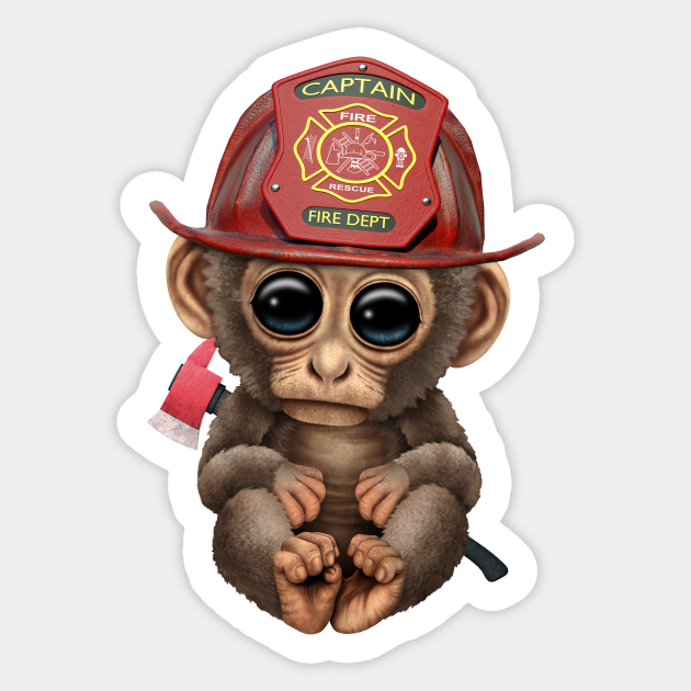 Cute Baby Monkey Firefighter - Baby Monkey - Sticker | TeePublic