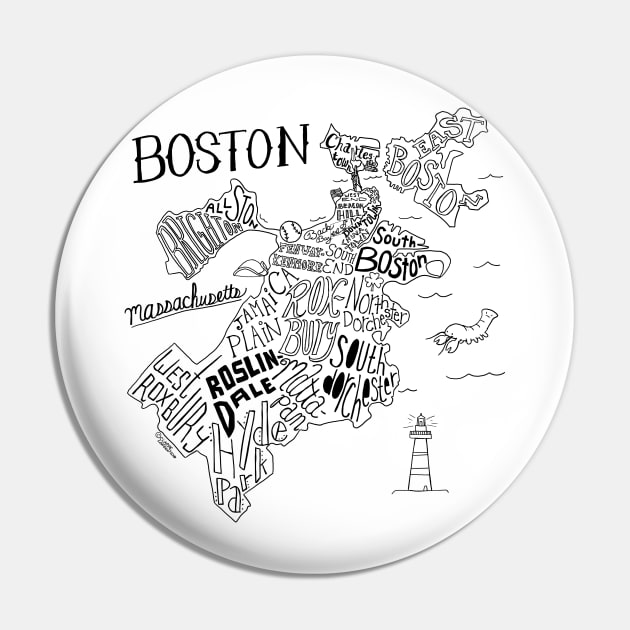 Boston Illustrated Map - Boston - Pin | TeePublic