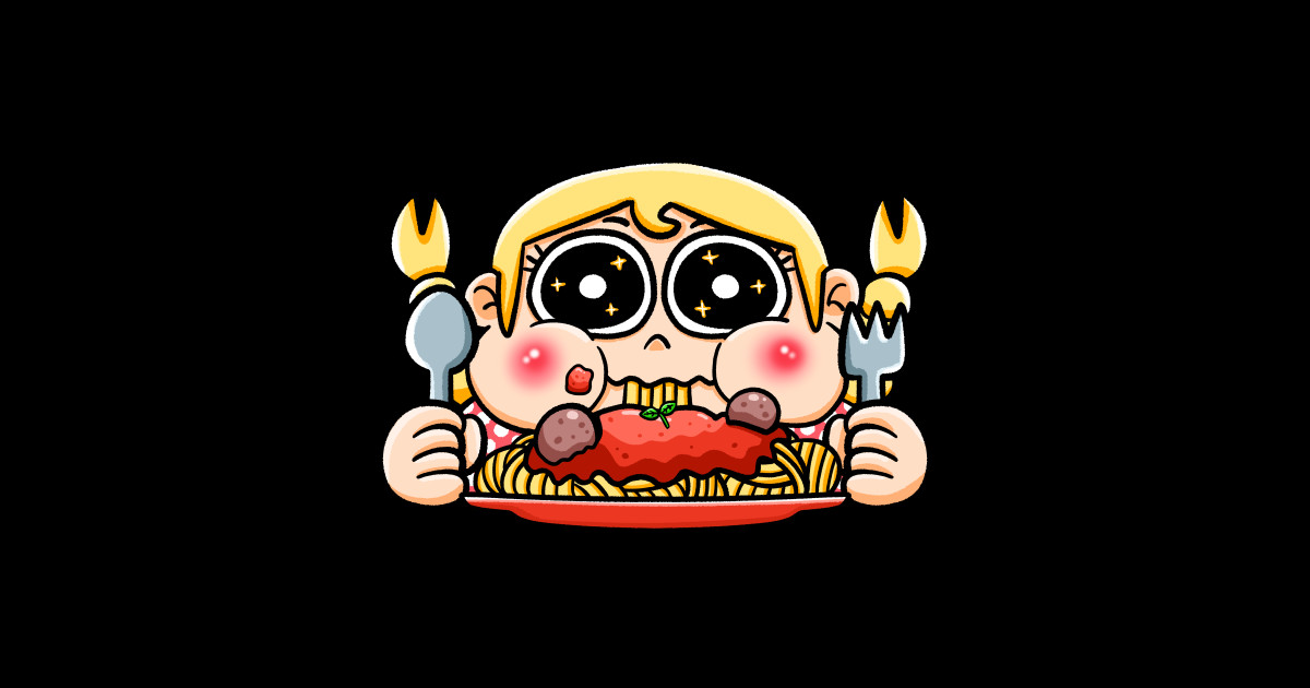 Girl eating spaghetti and meatballs - Spaghetti - Sticker | TeePublic