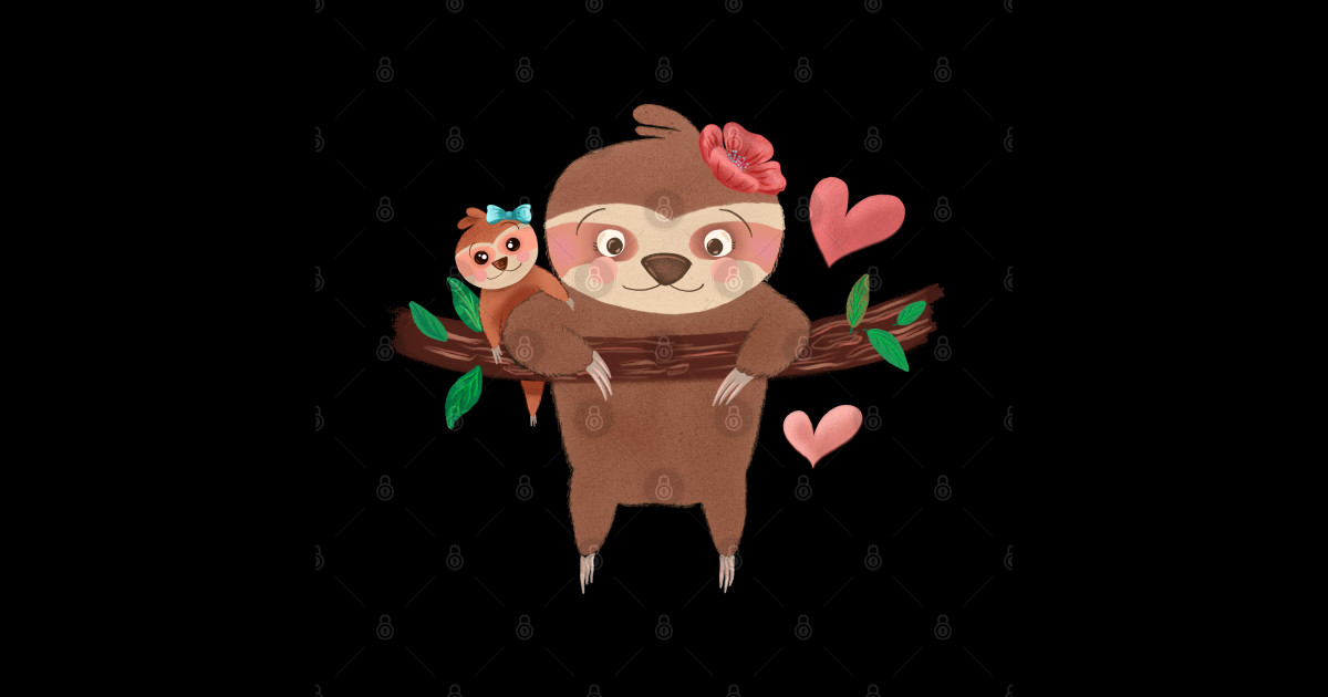 Cute baby sloth and mom - Baby Sloth - Sticker | TeePublic