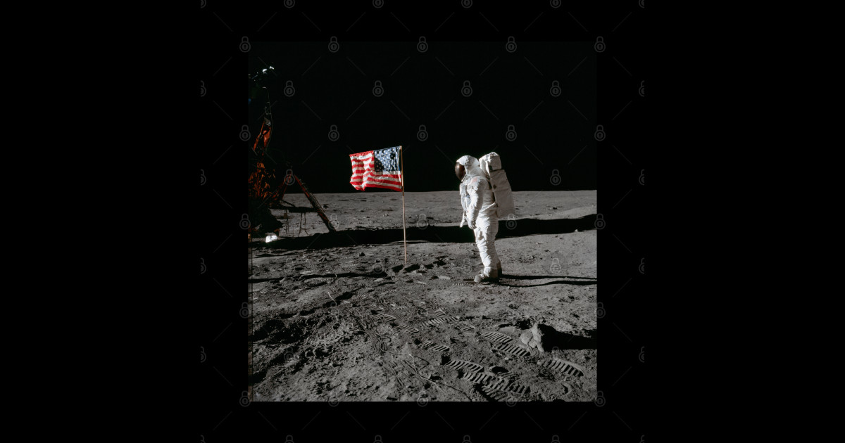 Astronaut and US Flag on Lunar Surface Apollo Moon Landing - Astronaut ...