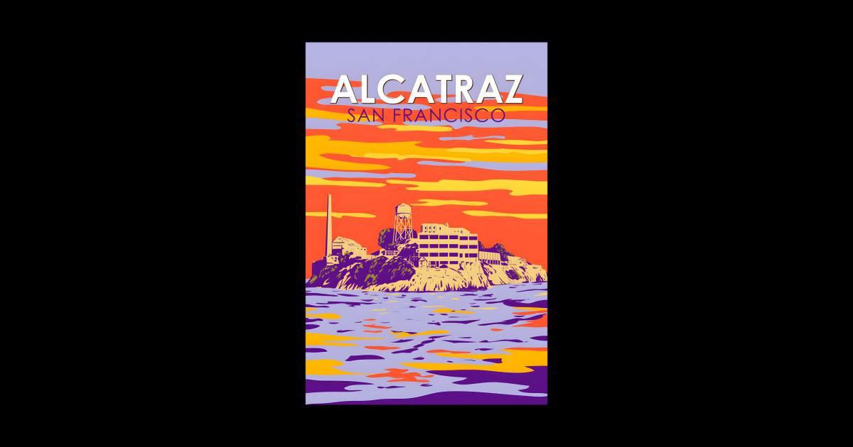 Alcatraz Island San Francisco Travel Art Vintage - Alcatraz - Sticker ...