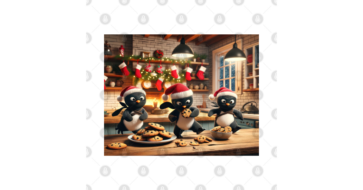 Christmas Ninja Cookie Snatcher Penguins - Santa Penguin - T-Shirt ...