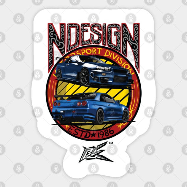 nissan skyline gtr r34 blue - Nissan Skyline Gtr R34 - Sticker | TeePublic