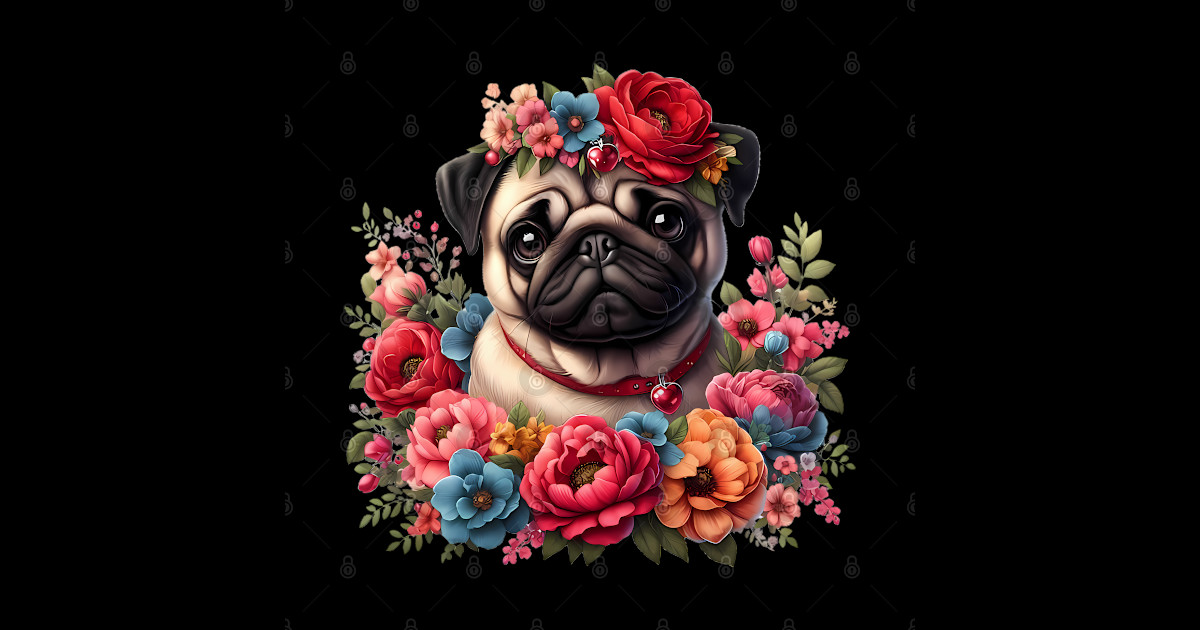 A pug decorated with beautiful colorful flowers. - Pug Dog - Sticker ...