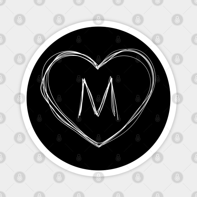 Letter M with heart frame in lineart style - Initial - Magnet | TeePublic