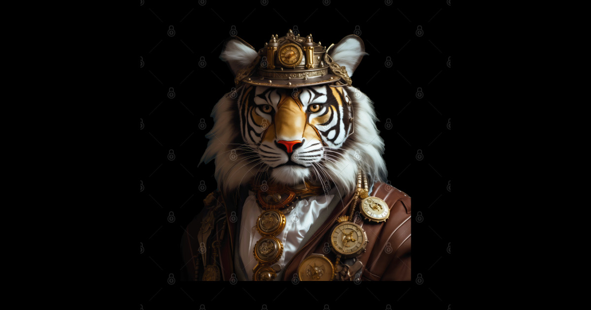 Tiger Overlord in Steampunk Art - Steampunk - Sticker | TeePublic