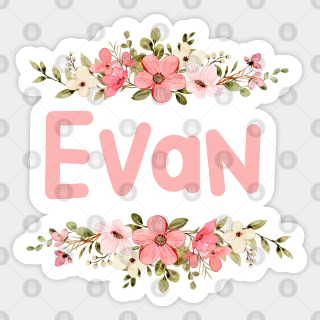 Flower Border Evan Name Label - Flower Border Evan Name Label - Sticker ...