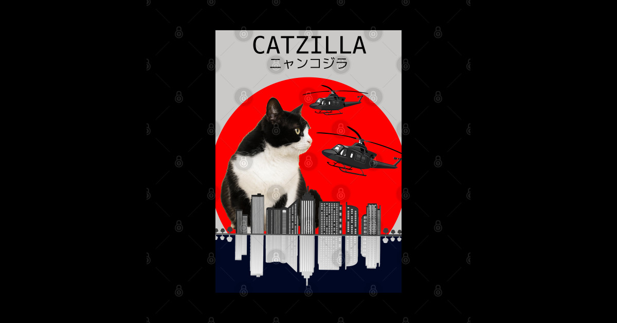 CATZILLA - BLACK AND WHITE CAT - Cat Teeshirt - Sticker | TeePublic