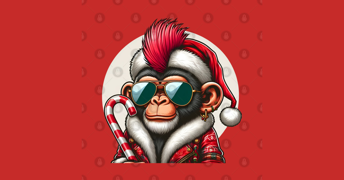 Punk Rock Christmas Monkey Santa Gift Hoodie Fan - Punk Santa Monkey ...