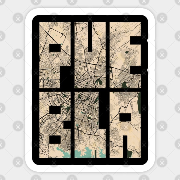 Puebla, Mexico City Map Typography - Vintage - Puebla - Sticker | TeePublic