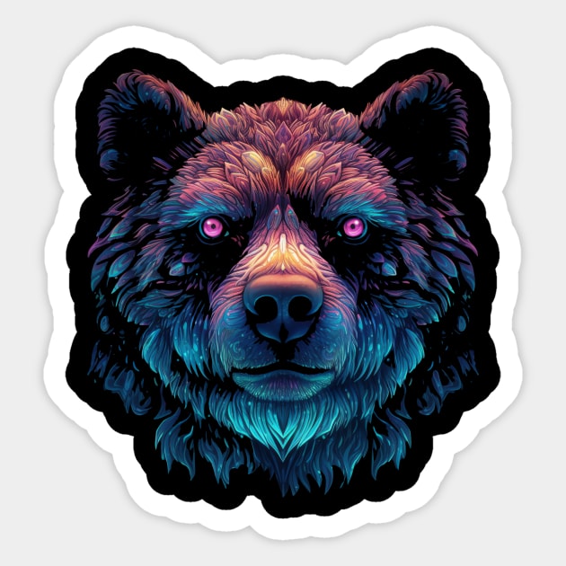 Neon Blue Grizzly - Psychedelic - Sticker | TeePublic