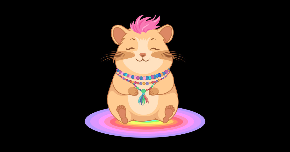 Kawaii Hamster with Pastel Pink Mohawk in Yoga Pose on Rainbow Gradient ...