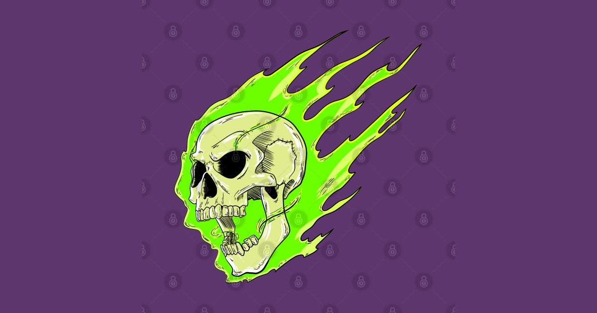 Green Fire Skull - Skull - T-Shirt | TeePublic
