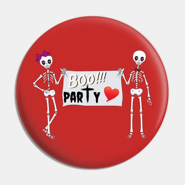 BOO PARTY Skeletons couple - Halloween - Boo - Pin | TeePublic