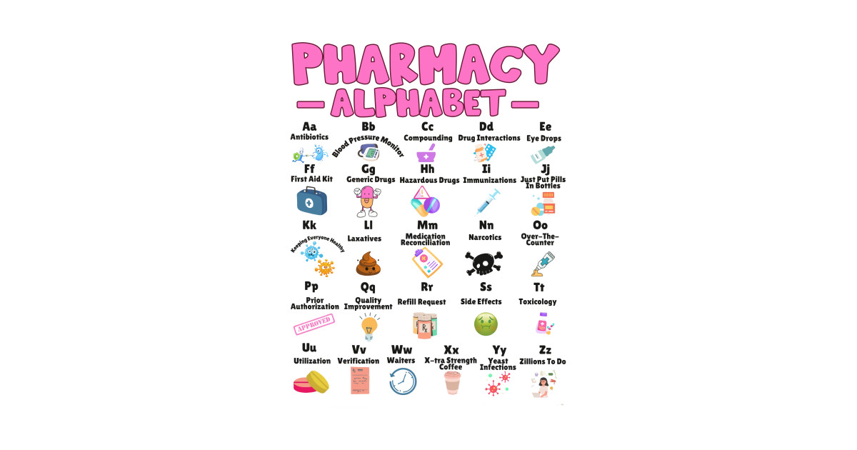 Funny Pharmacy Alphabet Chart Design - Pharmacist Humor - T-Shirt ...
