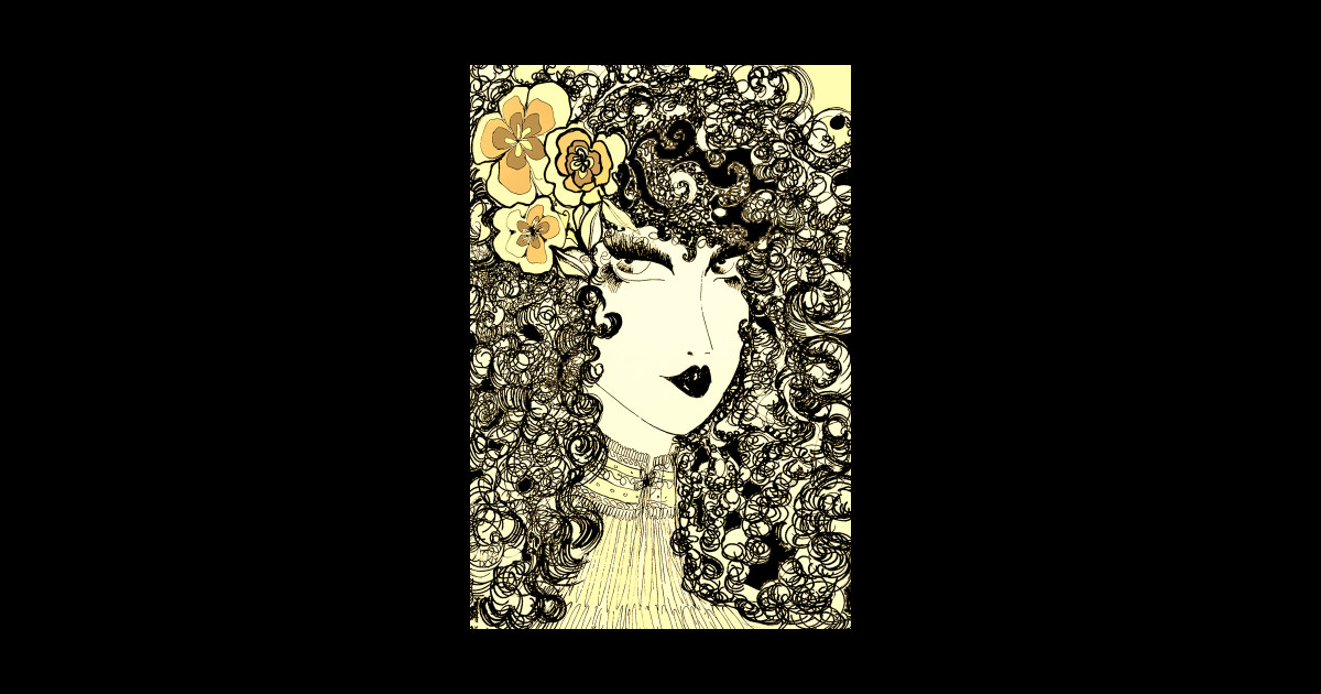 70S DECO POSTER DOLLY GIRL CURLY HAIR , ART POSTER - Floral - Sticker | TeePublic