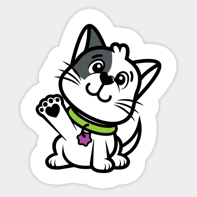 Cute cat waving - Cat - Sticker | TeePublic