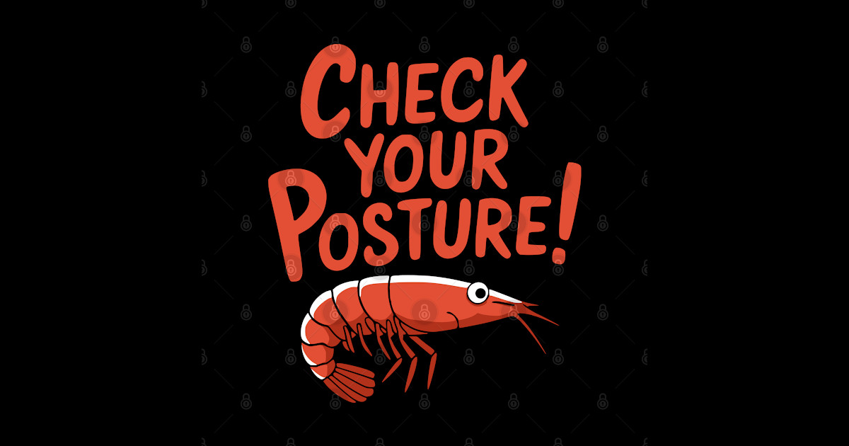 Check Your Posture! Cute Shrimp Check - Bad Posture Puns - Sticker ...