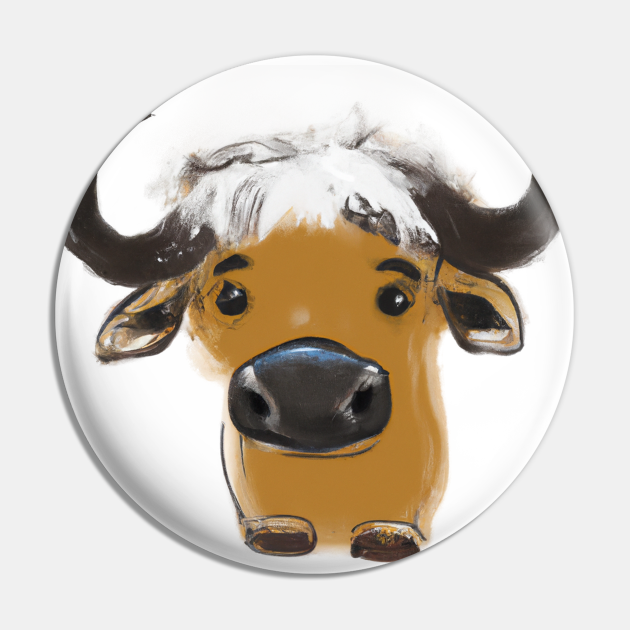 Cute Buffalo Drawing - Cute Buffalo - Pin | TeePublic