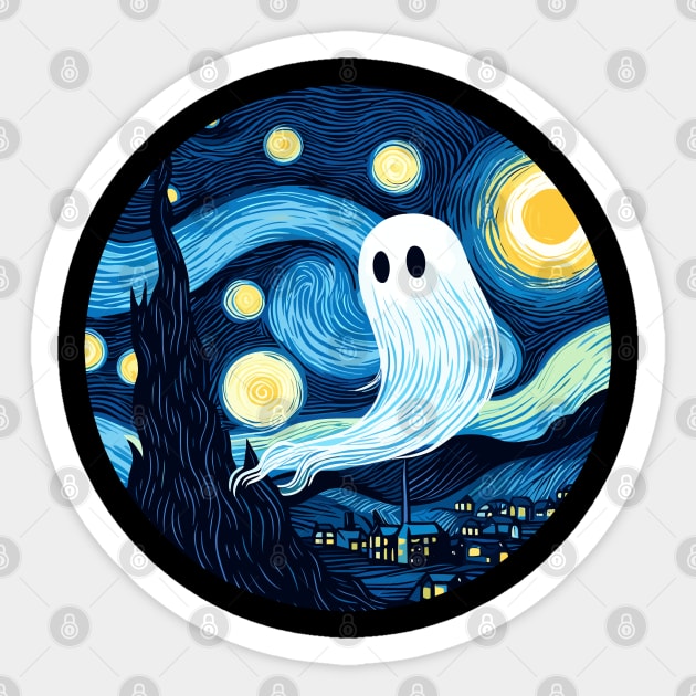 Halloween Starry night spooky ghost - Halloween - Sticker | TeePublic
