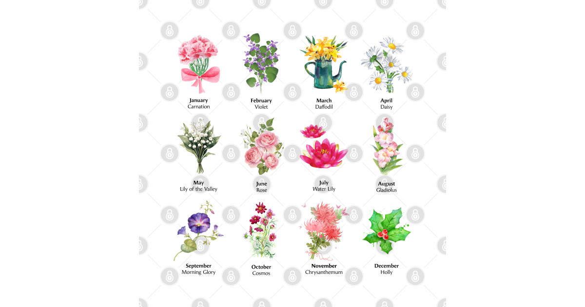 Birth Flower Chart - Birth Flower Chart - T-Shirt | TeePublic
