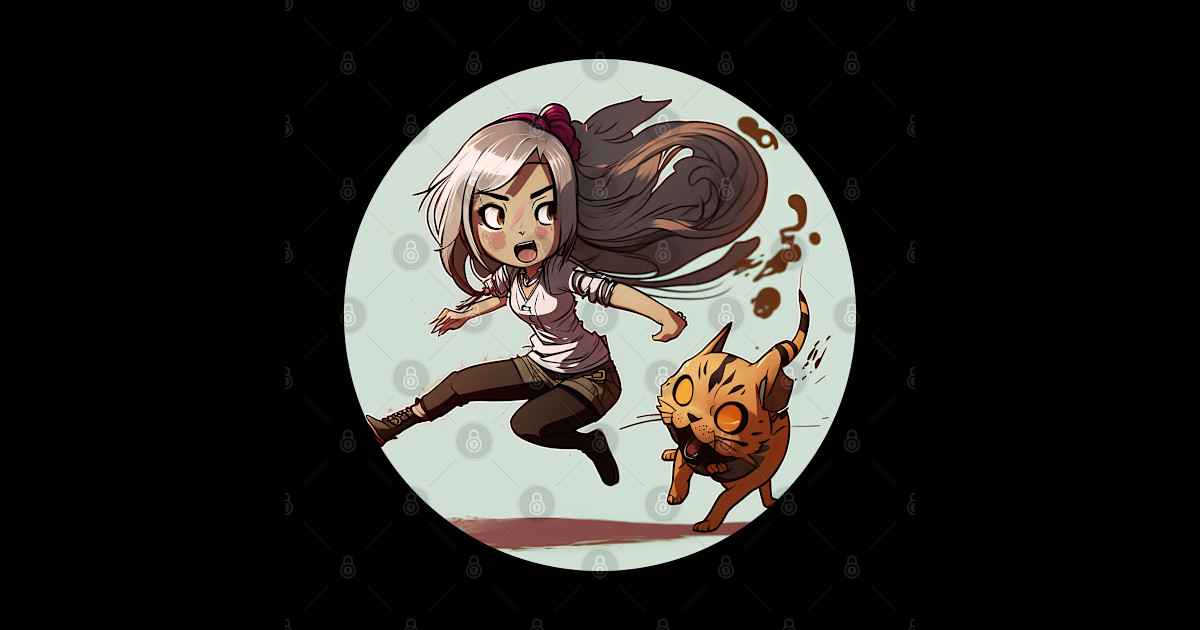 Chibi Girl and Her Cat (round) - Chibi - Sticker | TeePublic