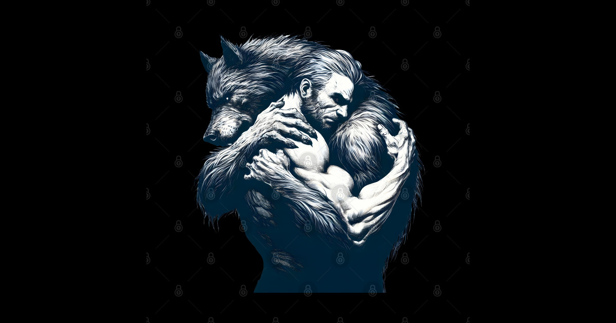 Man and Werewolf Hugging Gay Lovers - Furry - Sticker | TeePublic