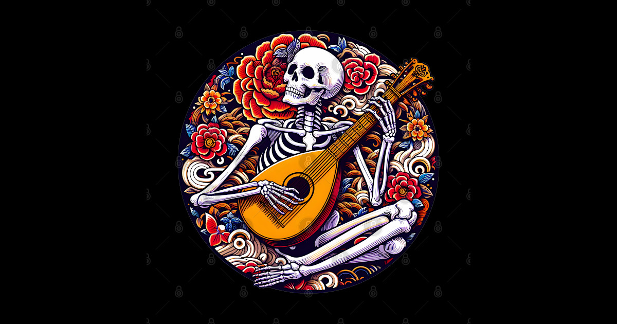 Skeleton playing a lute - Lute - Sticker | TeePublic