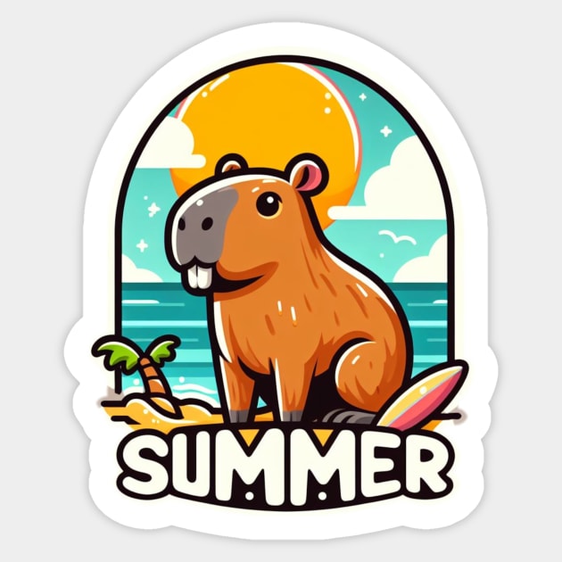 Cute summer capybara on the beach - Capybara - Sticker | TeePublic