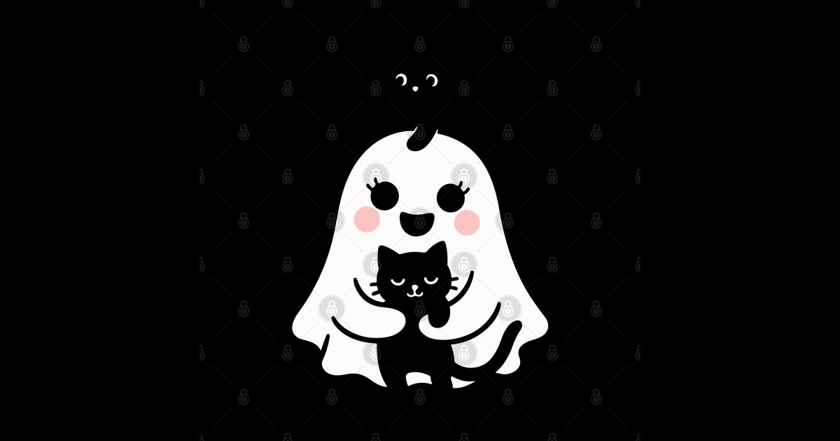 Cute Ghost with Black Cats - Ghost - Pin | TeePublic