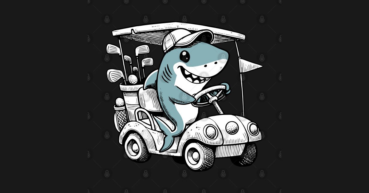 Shark Driving Golf Cart Playing Golf Golfer Golfing Game Day - Shark ...