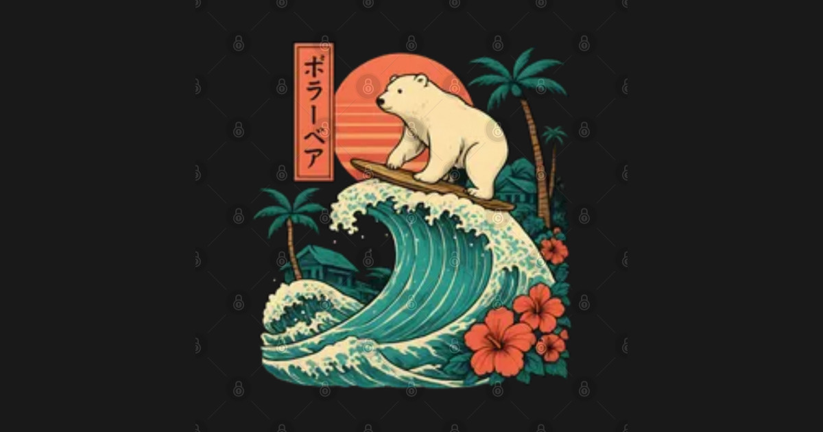 Polar-Bear-Japanese-Kanagawa-Wave Funny Surf-Animal-Polar-Bear-Great ...