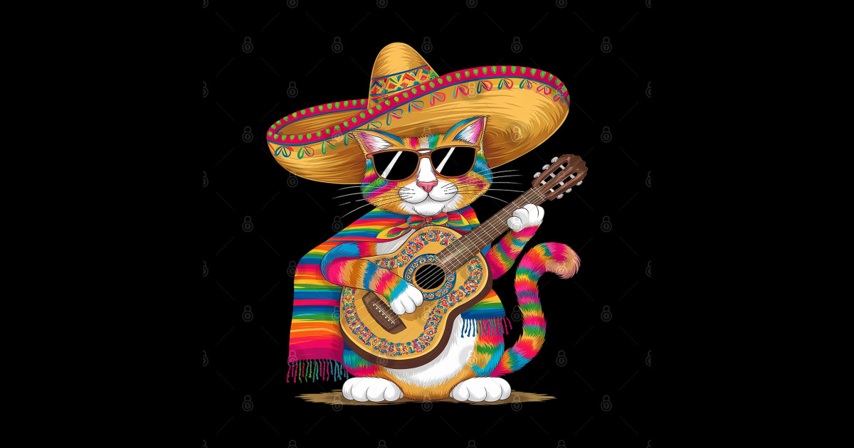 Cinco de Mayo Cat Sombrero Poncho Guitar Fiesta - Cinco De Mayo Cat ...